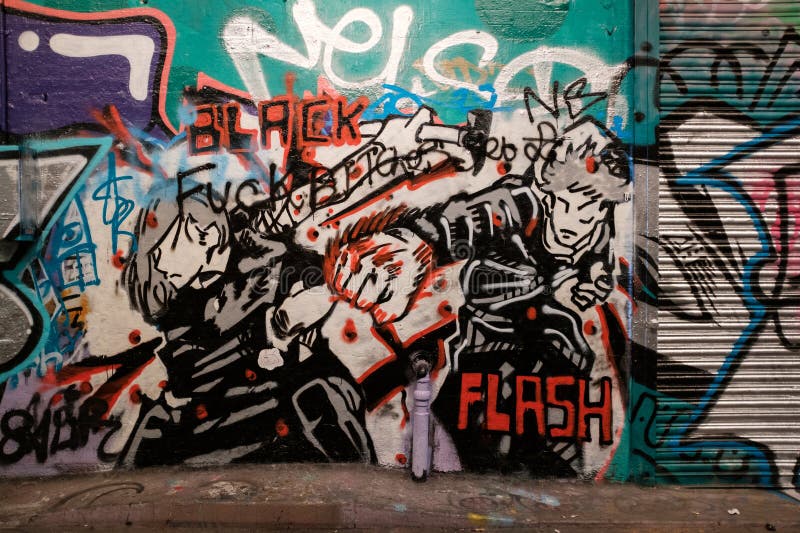 Graffiti Art on an Urban Wall Depicts Two Comic-style Characters. Leake ...