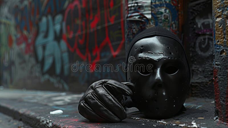Graffiti Backdrop Crime Scene a Ski Mask and Gloves, Symbols of ...