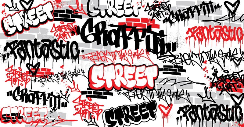 Street Art Graffiti Background with Throw-up and Tagging Hand-drawn ...
