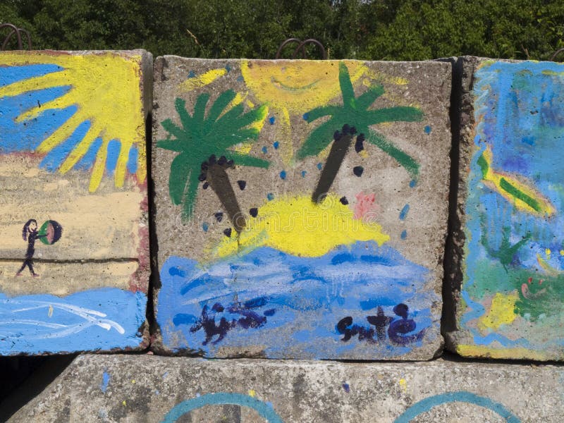 Graffiti on the Beach editorial stock photo. Image of palmtree - 60069598