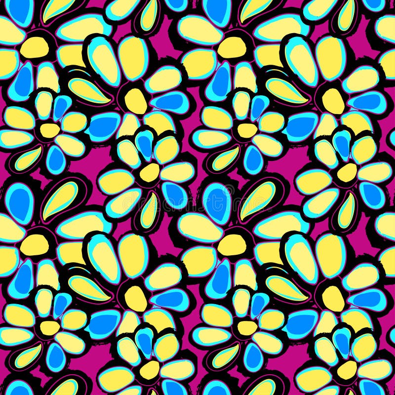 Graffiti Beautiful Abstract Flowers on a Black Background Seamless ...