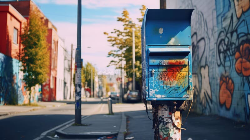 Graffiti blue mailbox stock illustration. Illustration of cityscape ...