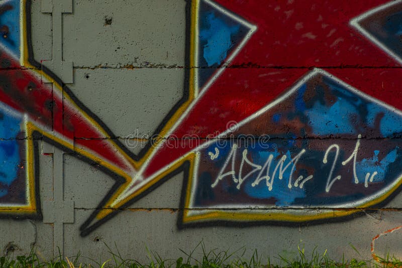 Graffiti with Blue and Red Star on Old Concrete Wall in Rakovnik Town ...