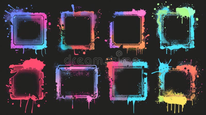 Graffiti Border Stencils, Spray Paint Frames, Inky Contour Forms with ...