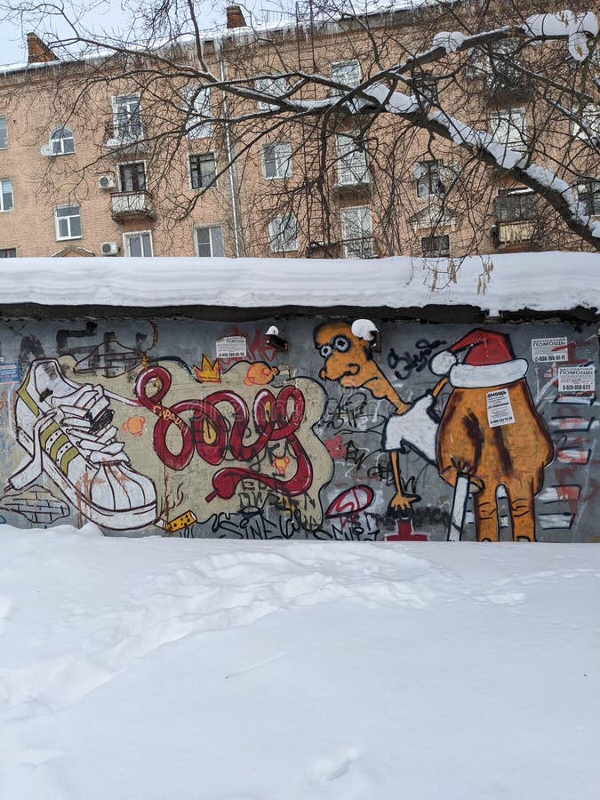 Graffiti in the City in Winter Editorial Image - Image of freezing ...