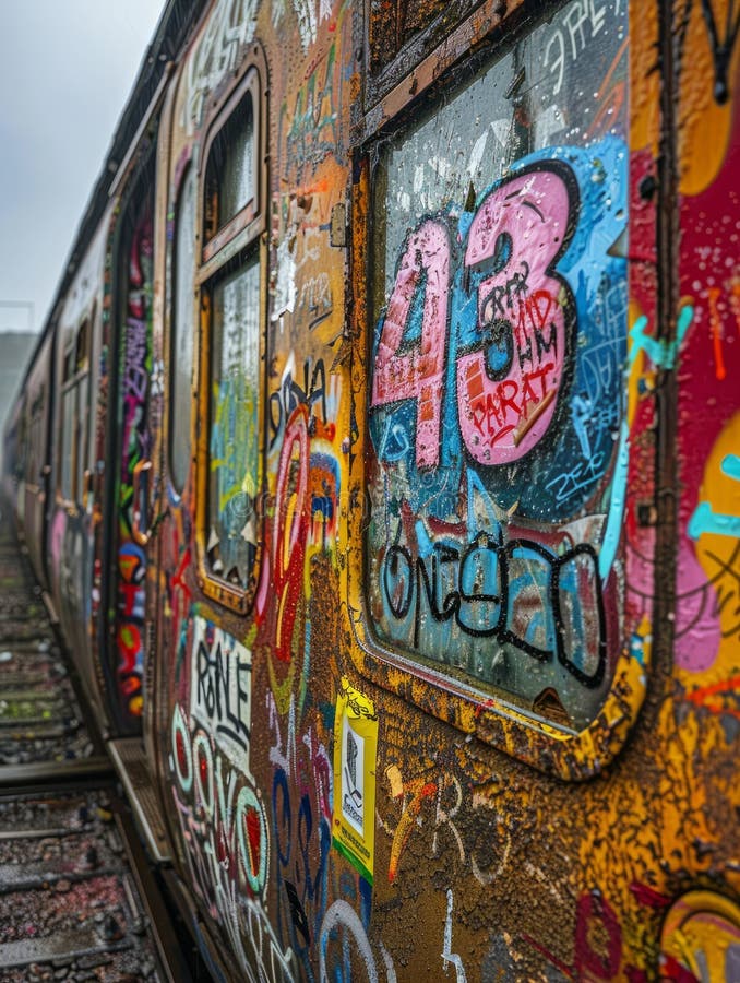 Graffiti-covered Train Parked on a Railway Track Stock Image - Image of ...