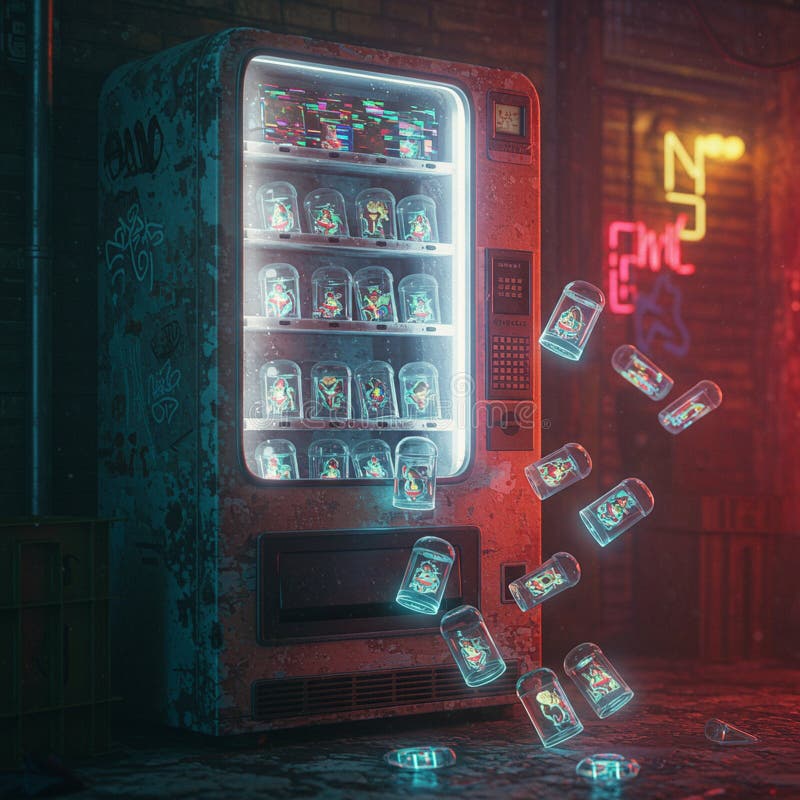 Graffiti-covered Vending Machine with Glowing Containers Showcasing ...
