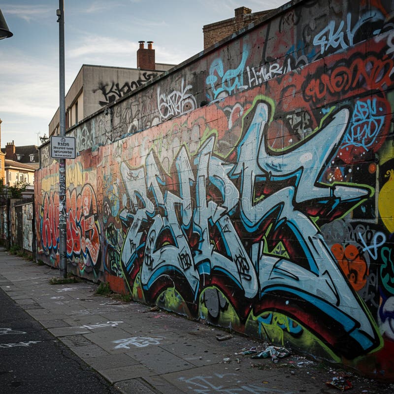Graffiti-covered Wall in an Urban Setting, Featuring Elaborate Street ...