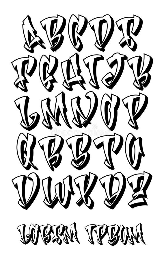 Hand Written Graffiti Font Alphabet Vector Stock Vector Illustration
