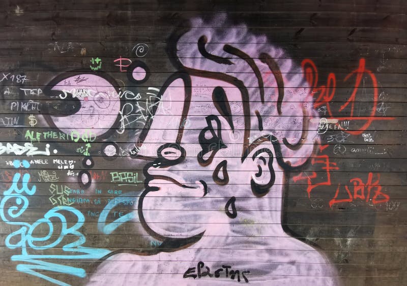 Graffiti Depicting a Stylized Man Face Crying Editorial Image - Image ...