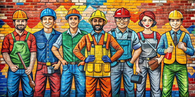 Graffiti Design Art of Construction Workers for the Concept of Labour ...