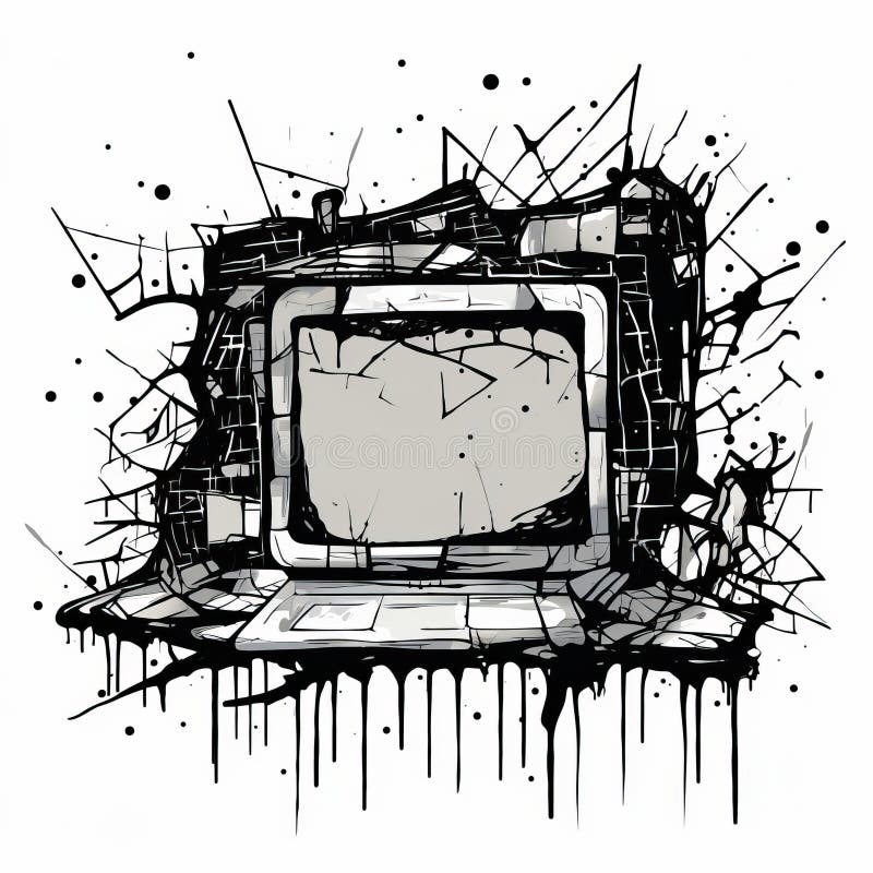 Graffiti Documentary Style Cartoon: Old Broken Computer Stock ...