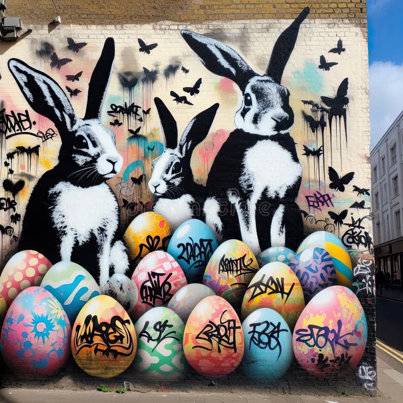 Graffiti Easter Bunny on Brick Wall Stock Illustration - Illustration ...