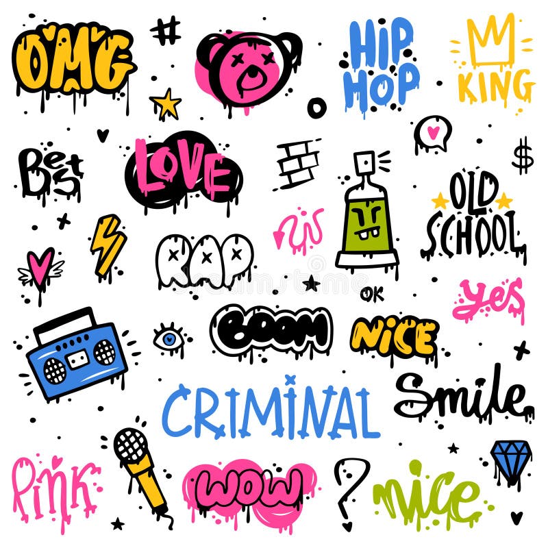 Graffiti Elements As Street Wall Painting Art Vector Set Stock Vector ...