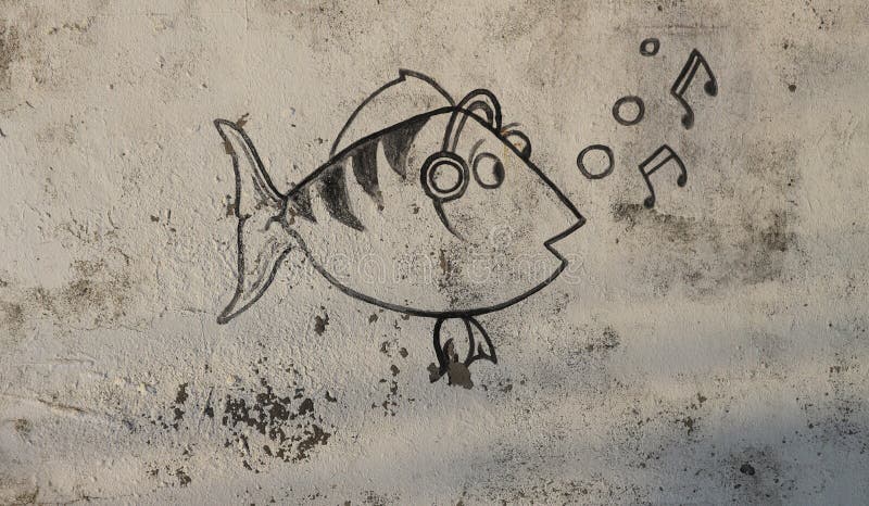 Graffiti of Funny Singing Fish of on the Wall Stock Image - Image of ...