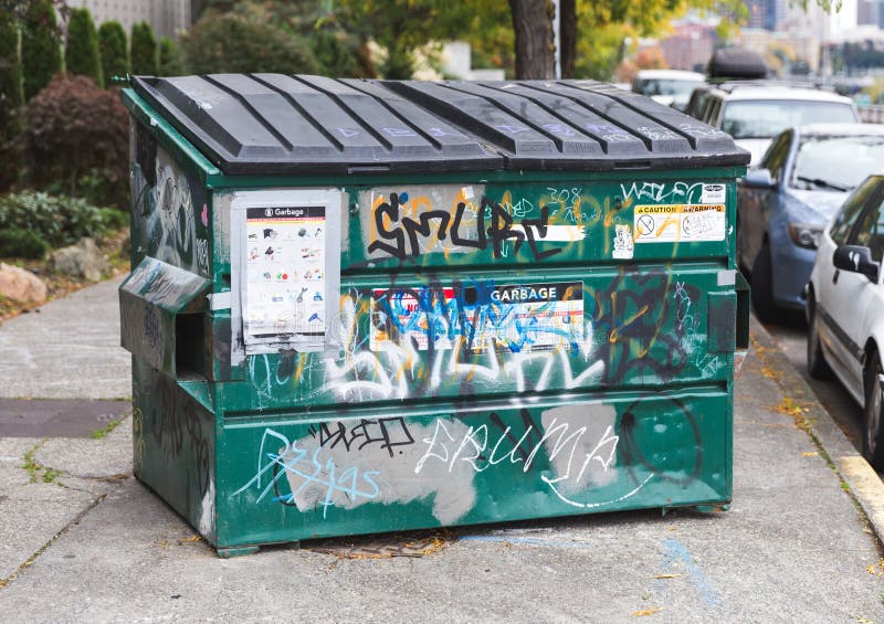 Graffiti on Garbage Dumpster Editorial Photography - Image of pollution ...