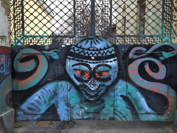 Graffiti on the gates editorial stock photo. Image of octopus - 53394568