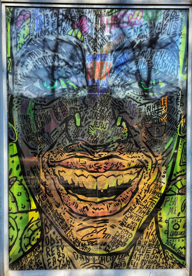 Graffiti on Glass on the Streets of Bucharest Editorial Stock Image ...