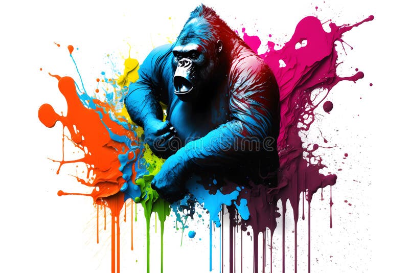 Graffiti with a Gorilla on the Wall with a Splash, Color Art Stock ...