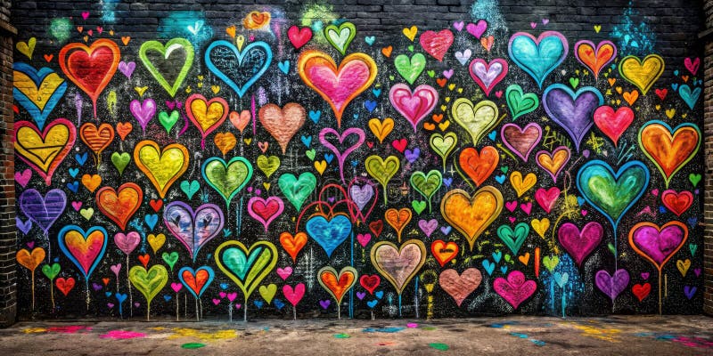 Graffiti Hearts Colorful Wall Mural Composition Stock Illustration ...
