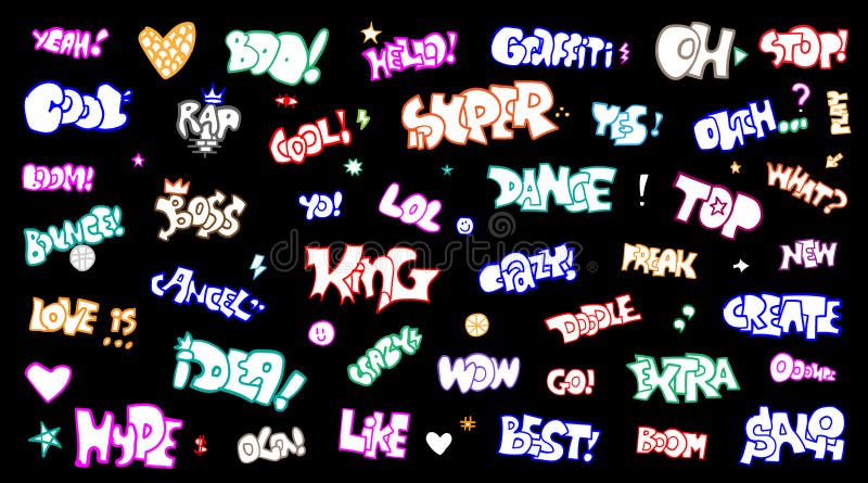 Rap Graffiti Doodle Icon Set , Design Element Stock Vector ...