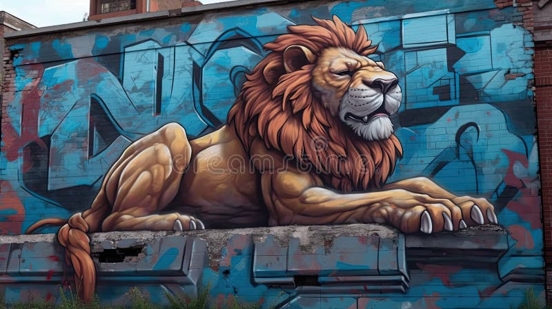 Graffiti of a Lion Coming Out of a Wall. Stock Illustration ...