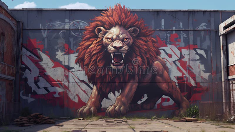 Graffiti of a Lion Coming Out of a Wall. Stock Illustration ...