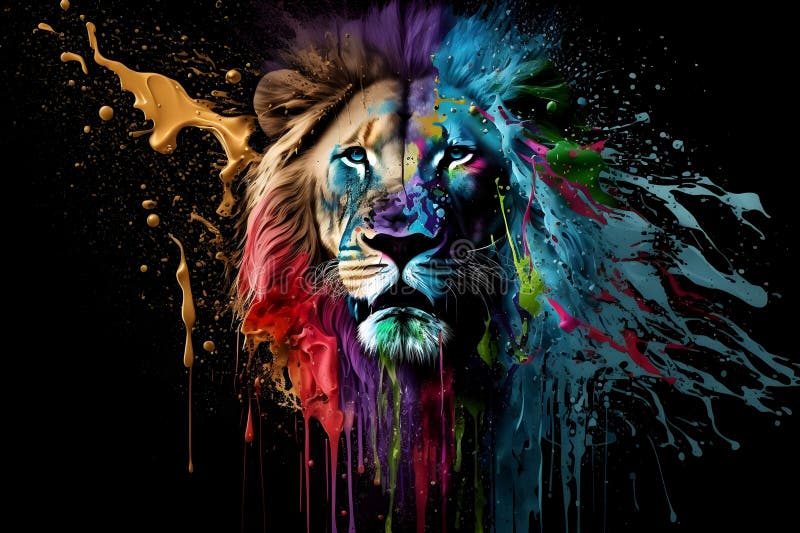 Graffiti with a Lion on the Wall with Splash, Color Art Stock Image ...