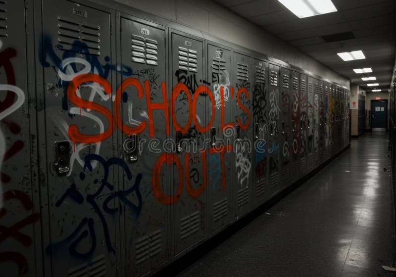 Graffiti on Lockers in a School Hallway Stock Illustration ...