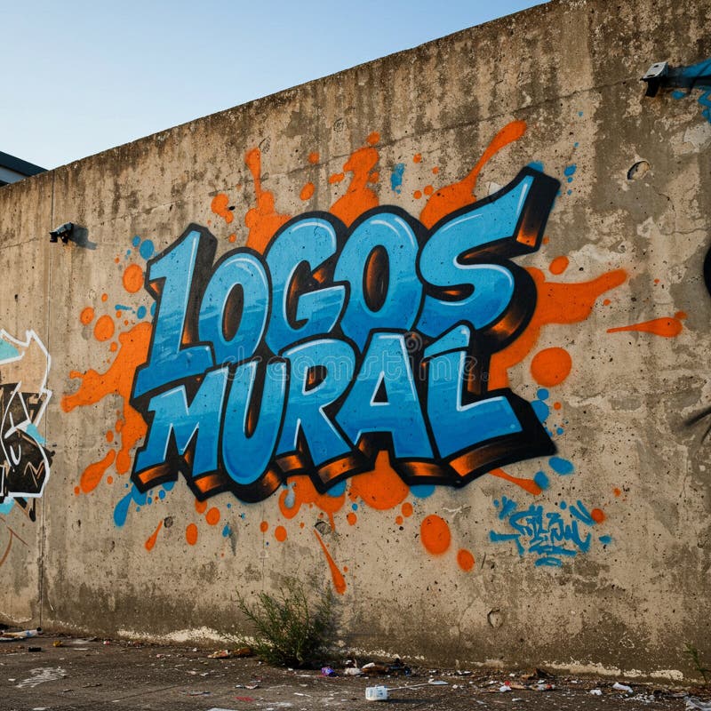 Graffiti Mural on a Concrete Wall Features the Words "LOGOS MURAL" in ...