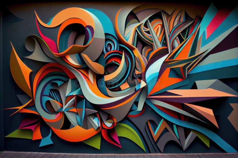 Graffiti Mural with Intricate Patterns, Shapes, and Colors Stock ...