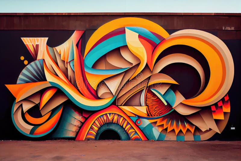 Graffiti Mural with Intricate Patterns, Shapes, and Colors Stock ...