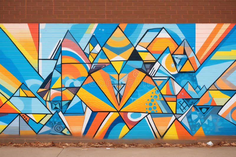 Graffiti Mural on an Outdoor Brick Wall Featuring Geometric Patterns ...