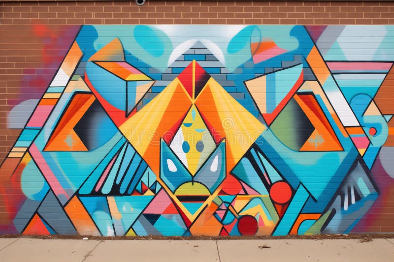Graffiti Mural on an Outdoor Brick Wall Featuring Geometric Patterns ...