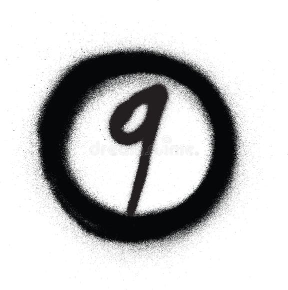 Graffiti Number Nine 9 in Circle Sprayed in Black Over White Stock ...