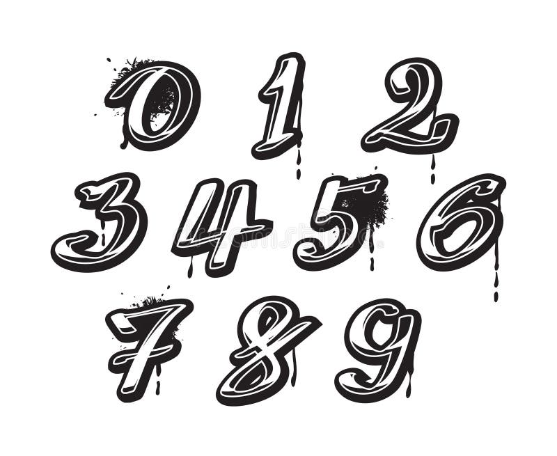 Graffiti Numbers Typographic Symbols, Grunge Stencil Vector Digit Font ...