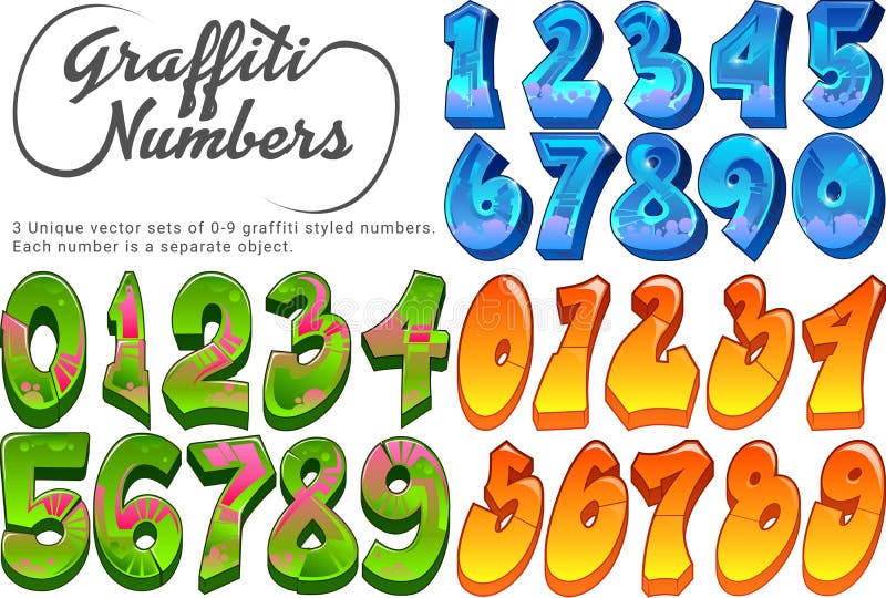 Graffiti Numbers - 3 Unique Vector Sets of Graffiti Styled 0-9 Digits ...