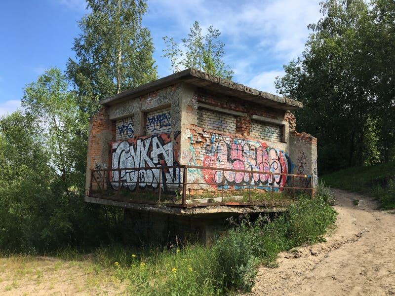 Graffiti on Old Technical Building in a Small Town Stock Photo - Image ...