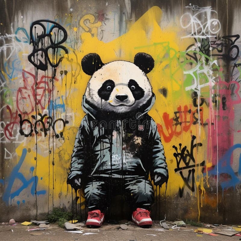 Graffiti Painting of a Panda Bear on a Brick Wall, Ai-generated. Stock Illustration ...