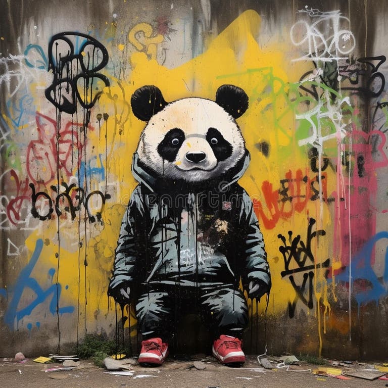 Graffiti Painting of a Panda Bear on a Brick Wall, Ai-generated. Stock Illustration ...