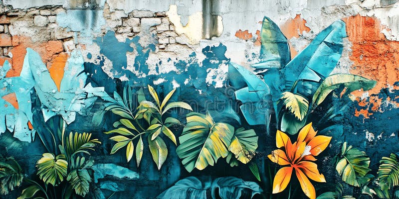 Graffiti with Prehistoric Plant Pattern on Old Brick Wall Stock ...