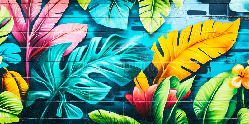 Graffiti with Prehistoric Plants Pattern on Beton Wall Stock ...