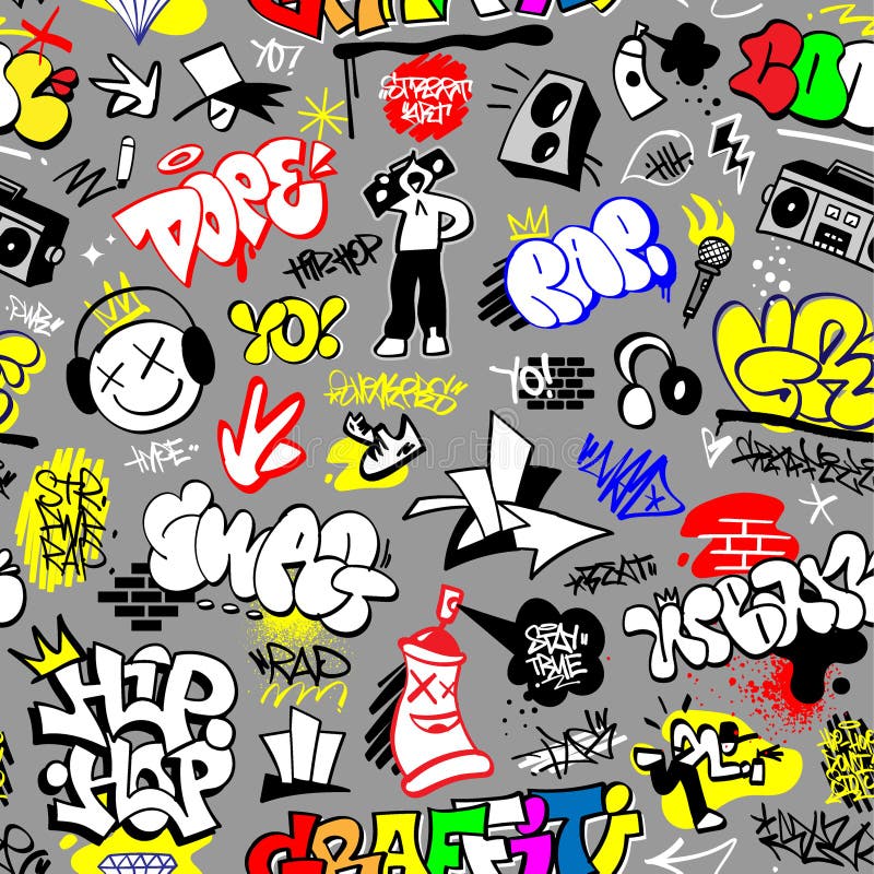 Graffiti , Rap Music,street Style Lettering - Seamless Vector Pattern ...