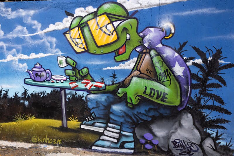 Graffiti in rio de janeiro editorial photo. Image of mural - 386393801