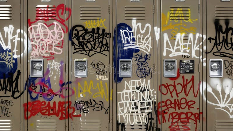 Graffiti on school lockers stock illustration. Illustration of road ...