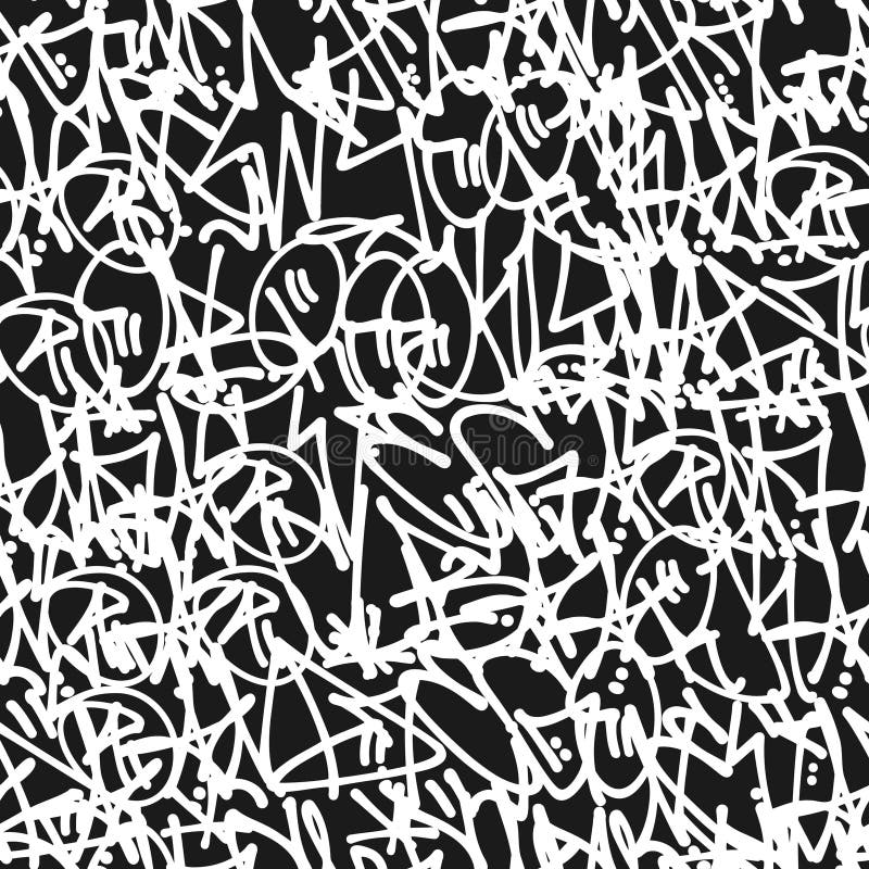 Graffiti Seamless Pattern with Tags, Fashion Hand Drawing Texture ...