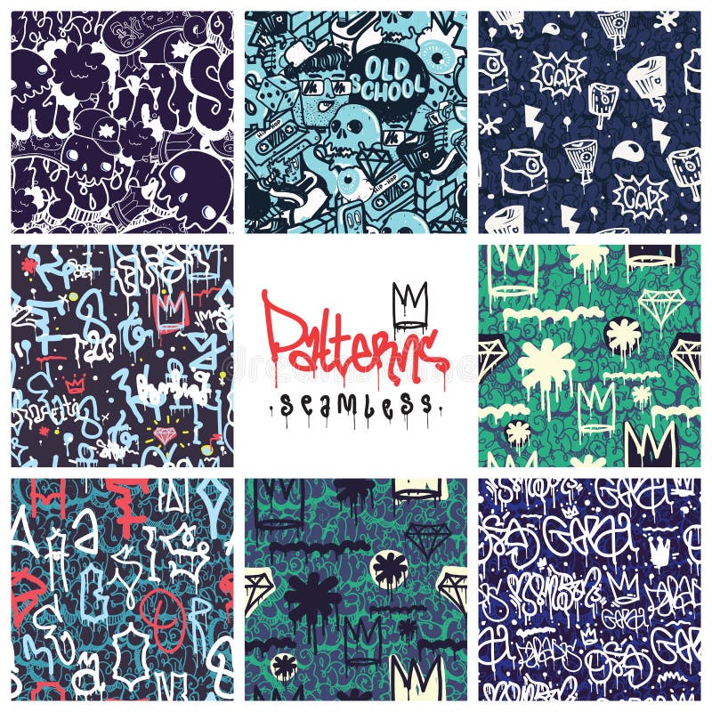 Graffiti Seamless Patterns Set Stock Vector - Illustration of message ...