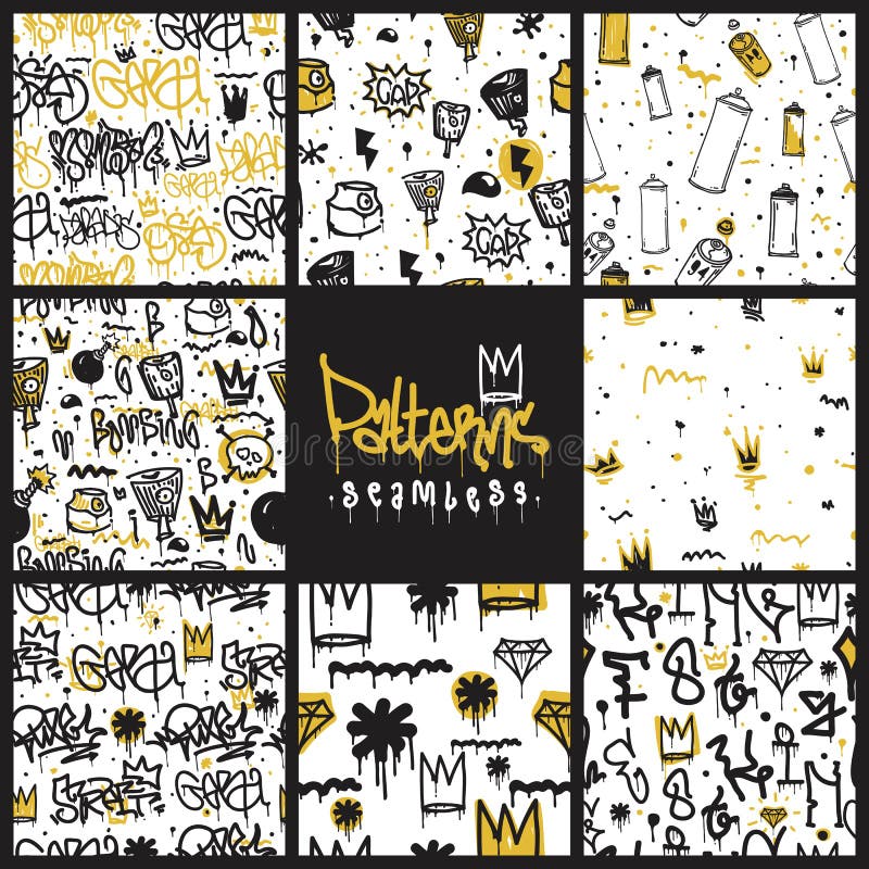 Graffiti Seamless Patterns Set Stock Vector - Illustration of drawing ...