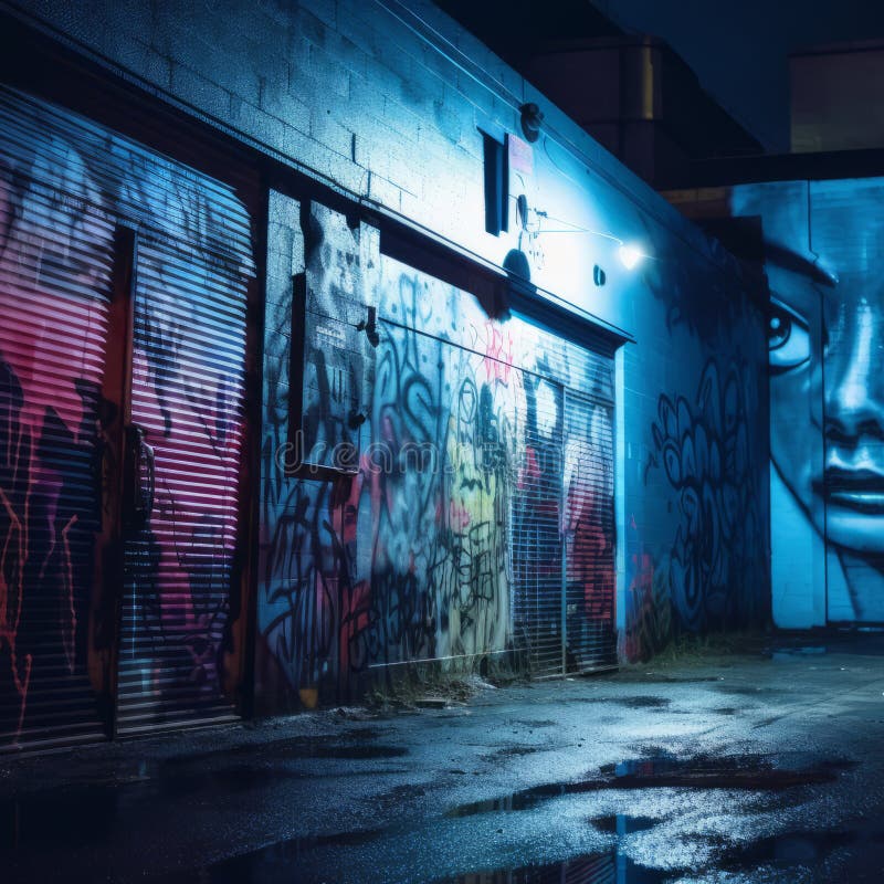 Graffiti on the Side of a Building at Night Stock Illustration ...