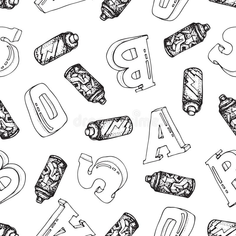 Graffiti Spray Can Vector Doodle Seamless Pattern Isolated on White ...